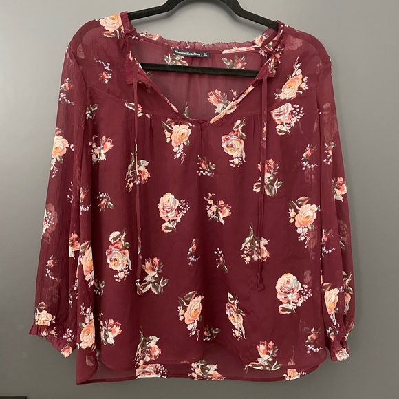 Abercrombie & Fitch | Tops | Maroon Flower Blouse | Poshmark